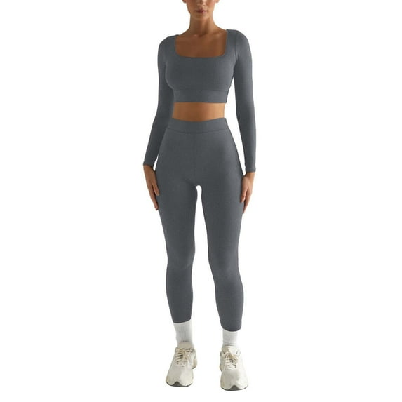 AWZXDE Women's Solid Color Yoga Pants and Top Set Fashion Versatile ...