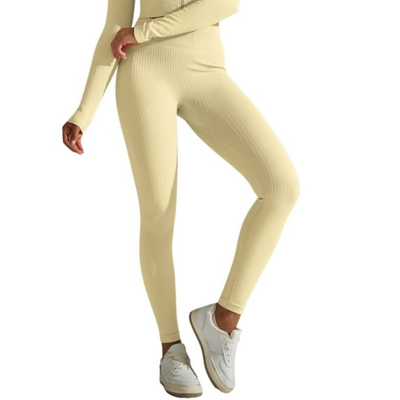 AWZXDE Women's Solid Color Yoga Pants with Vertical Stripes & Seamless ...