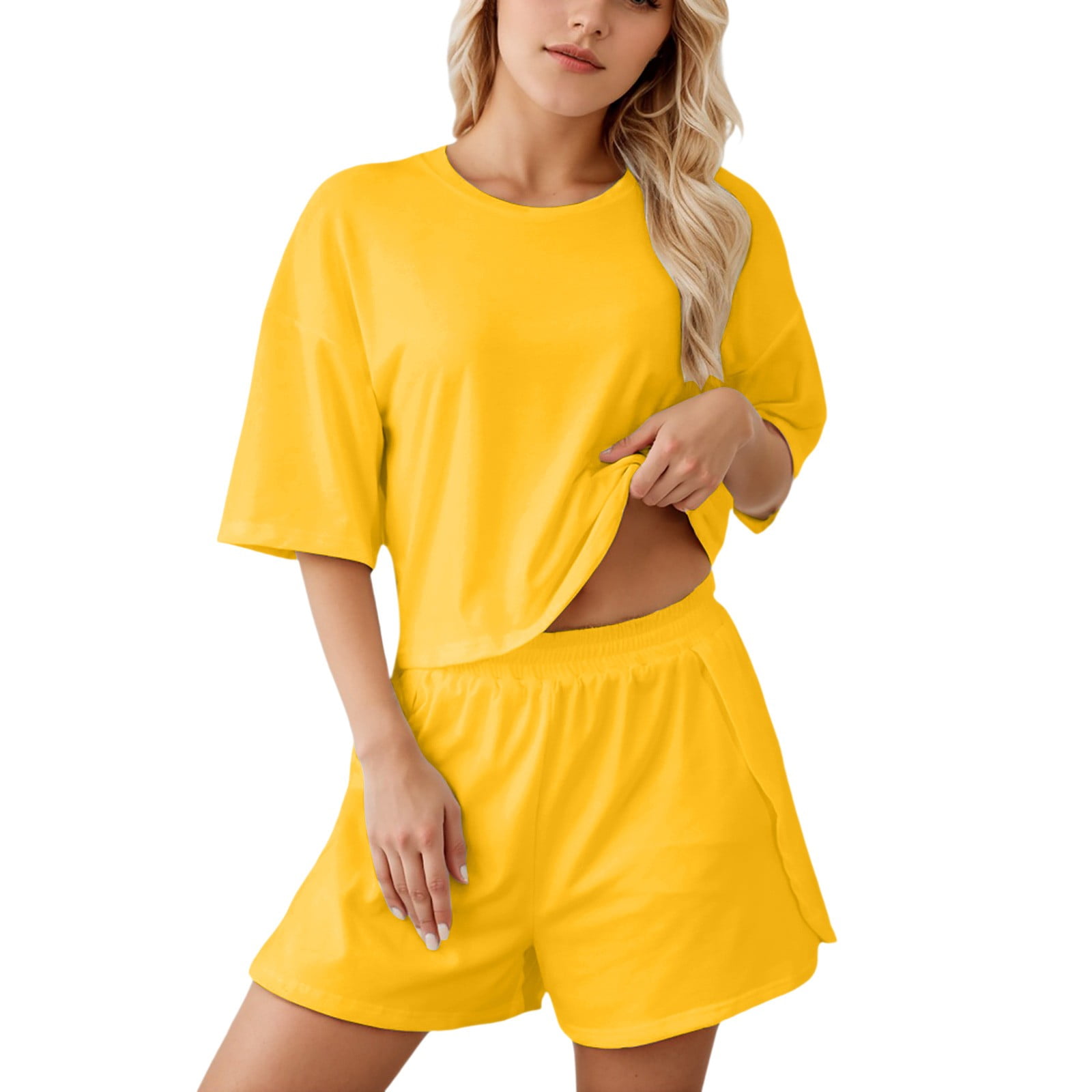 AWZXDE Women's Solid Home and Outdoor Use Short Sleeve Round Neck ...