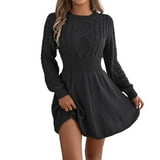 AWZXDE Women's Solid Simple Cable Knit Long Sleeve Dress with Puffed ...
