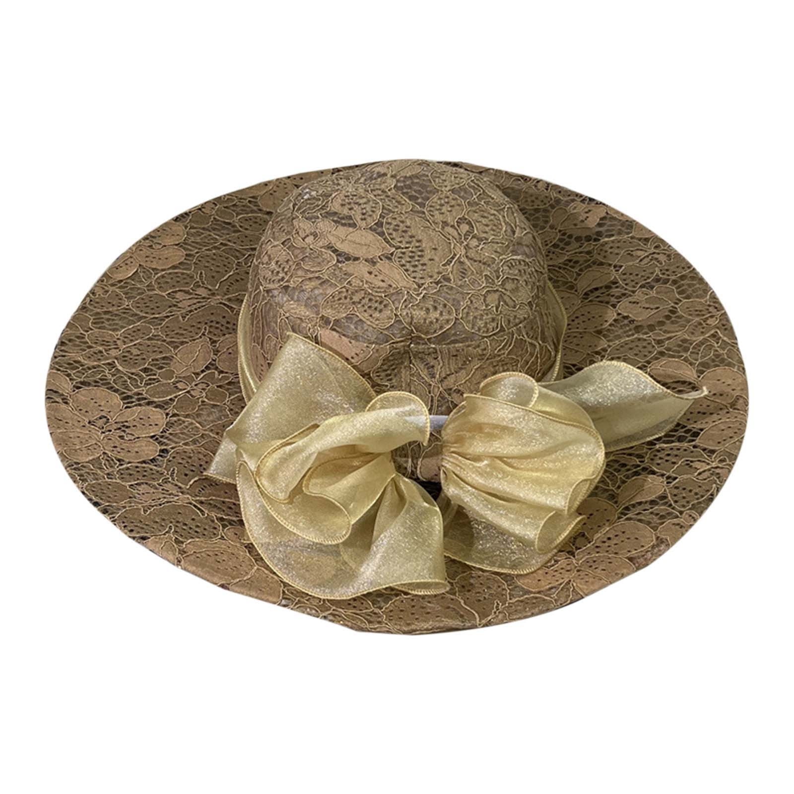 AWZXDE Women's Solid Sun Hat with Lace Mesh Bow, Elegant Event Cap for ...