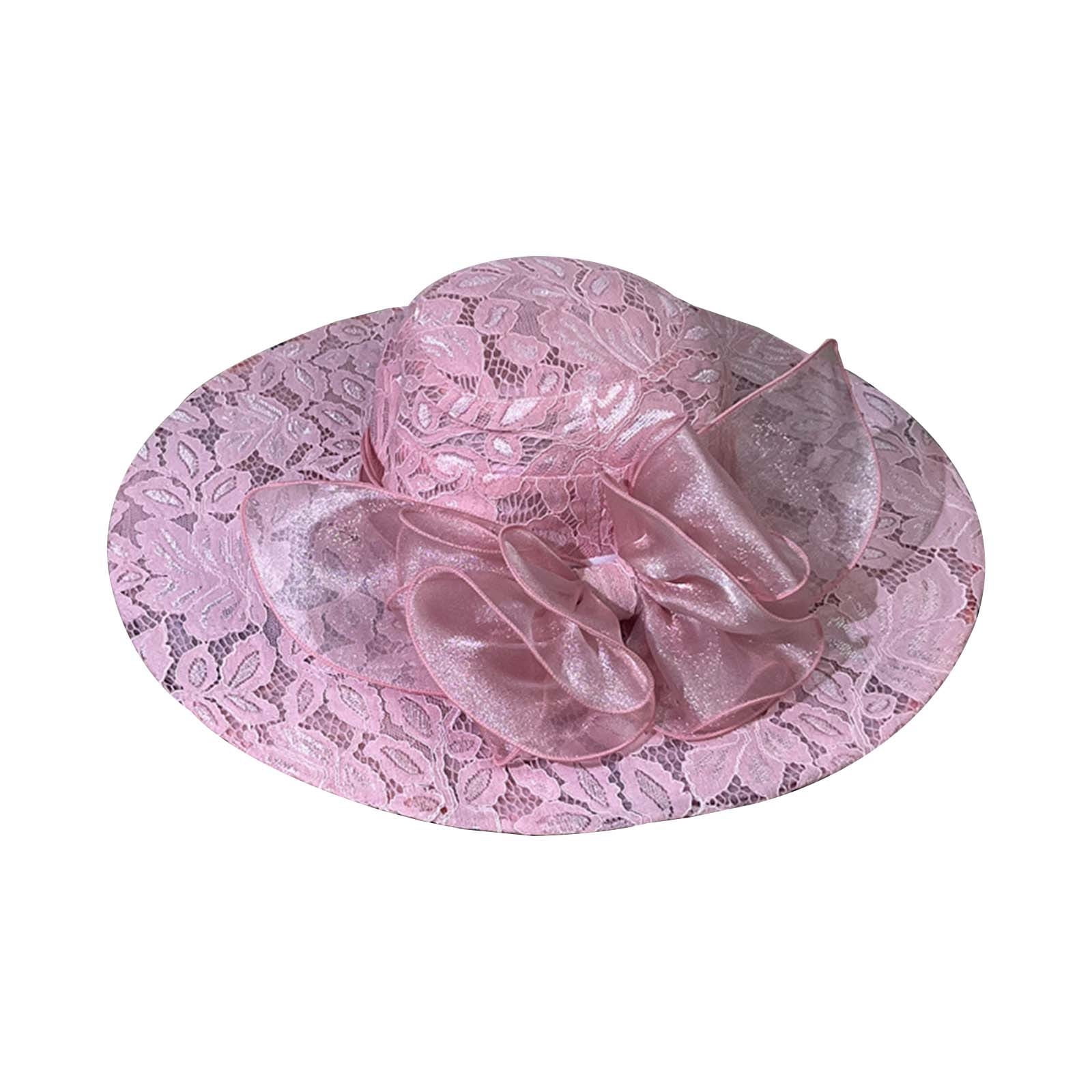AWZXDE Women's Solid Sun Hat with Lace Mesh Bow, Elegant Event Cap for ...