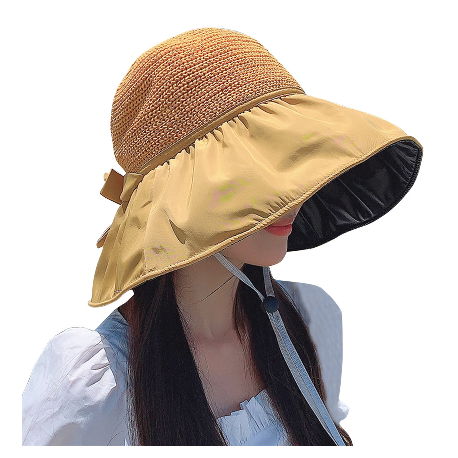 AWZXDE Women's Summer Solid Sun Hat with Wavy Brim, Black Beach Hat ...