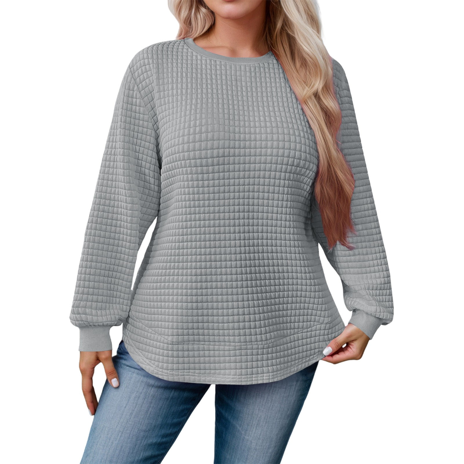 AWZXDE Women's Sweatshirt with Knit Solid Color Casual Versatile ...