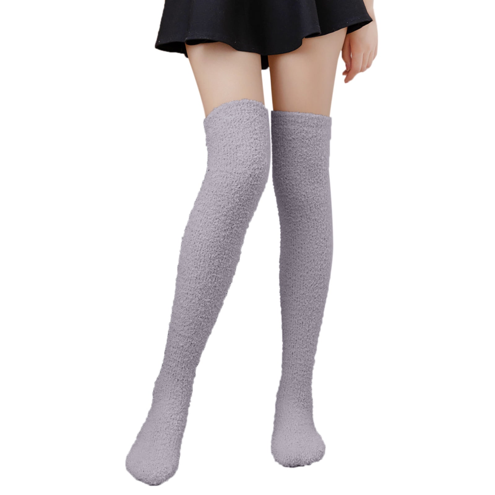 AWZXDE Women's Thigh High Socks Cozy Socks Warm Socks Solid Color ...