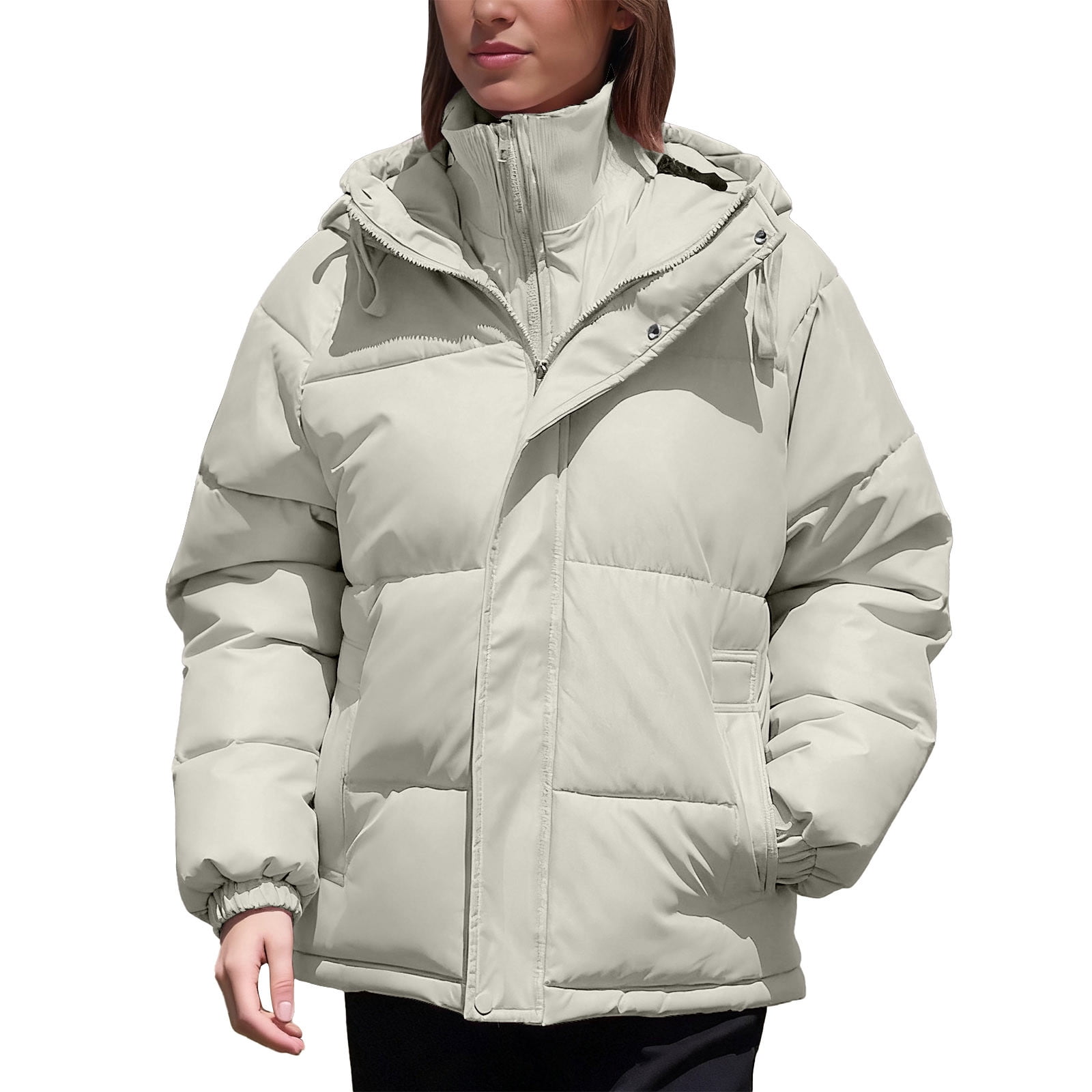 AWZXDE Women's Two Piece Solid Color Stand Collar Quilted Jacket with ...