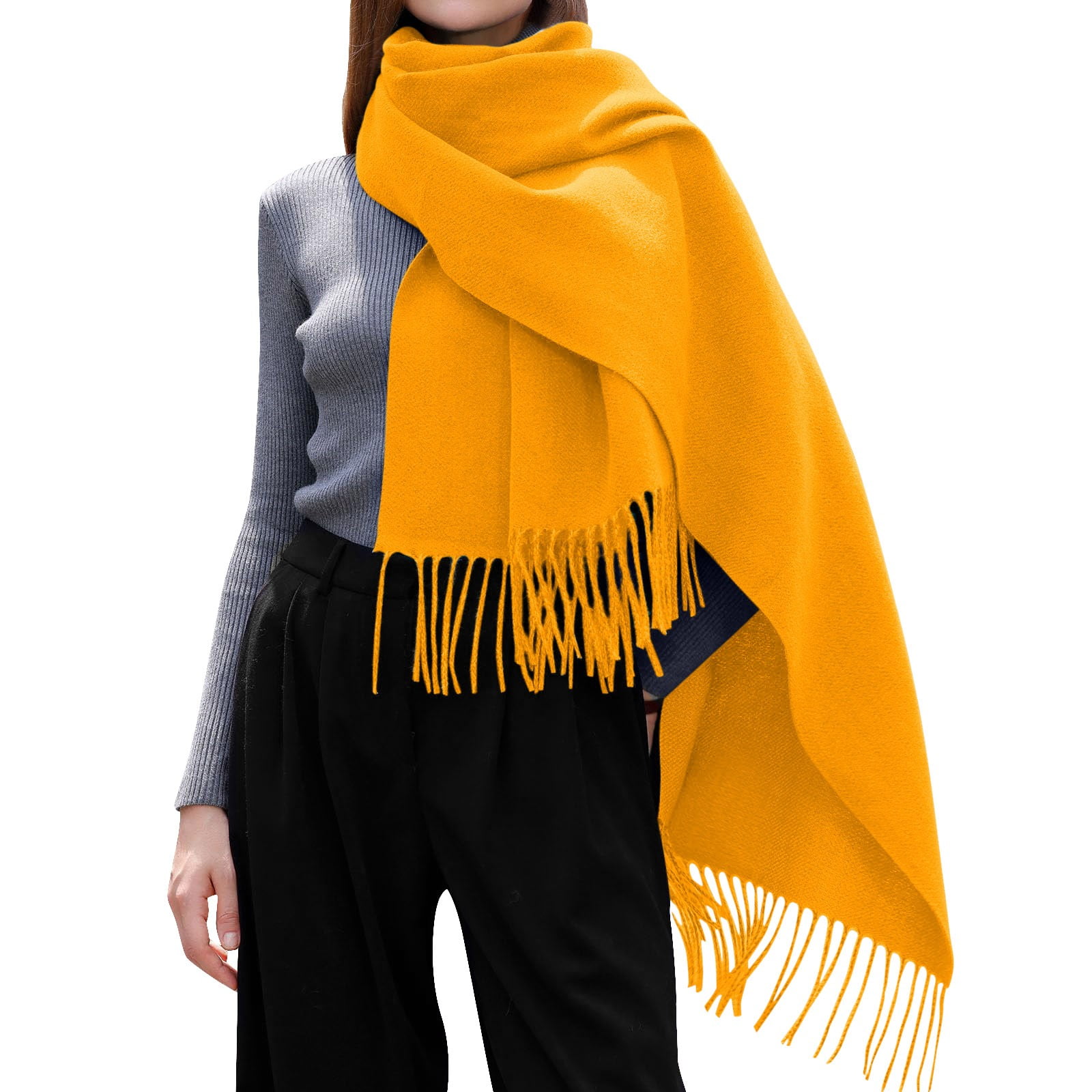 AWZXDE Women's Winter Solid Color Fringe Shawl Long Warm Scarf for ...