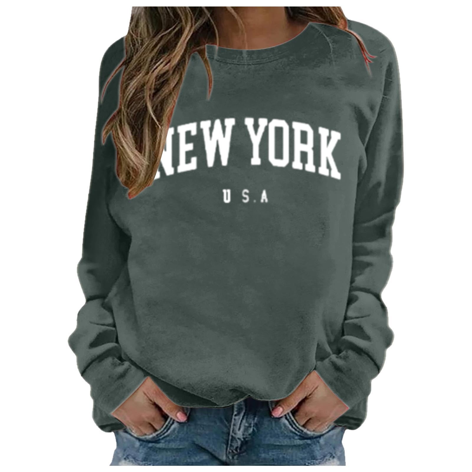 AWZXDE Women's Crewneck Sweatshirt with Chest Letter Print Casual Long ...