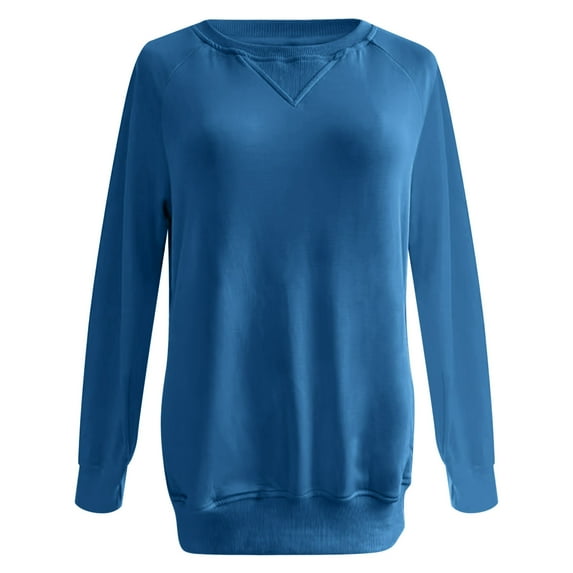 AWZXDE Women's Long Sleeve Tops Ribbed Detail Longline Crewneck ...