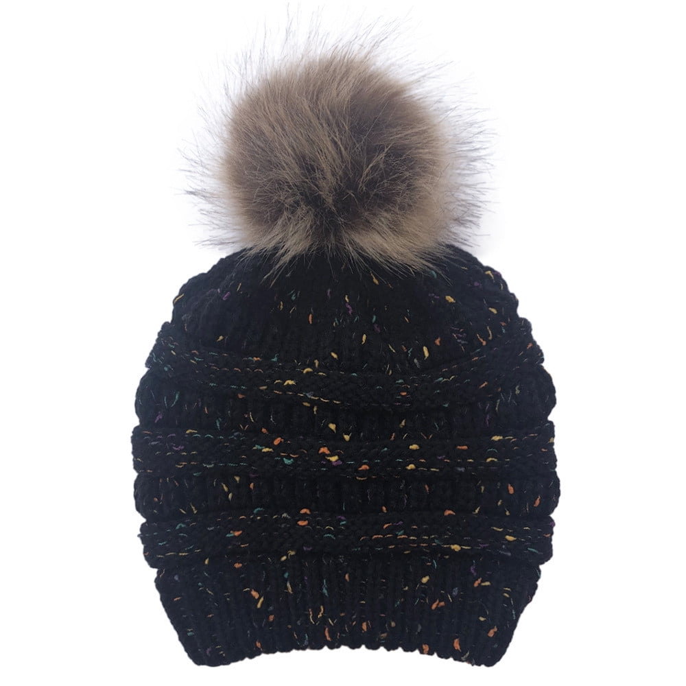 AWZXDE Womens Casual Basic Color Point Mixed Knit Hat with Warm Fuzzy ...