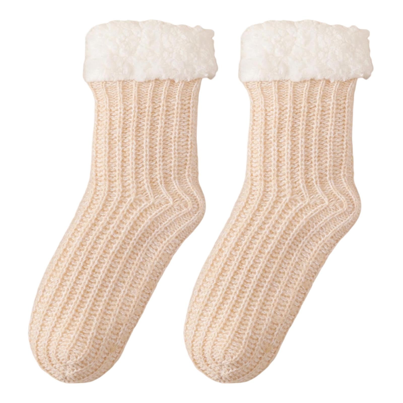 AWZXDE Womens Crew Socks Solid Color Knitted Thick Lined Warm Socks for ...