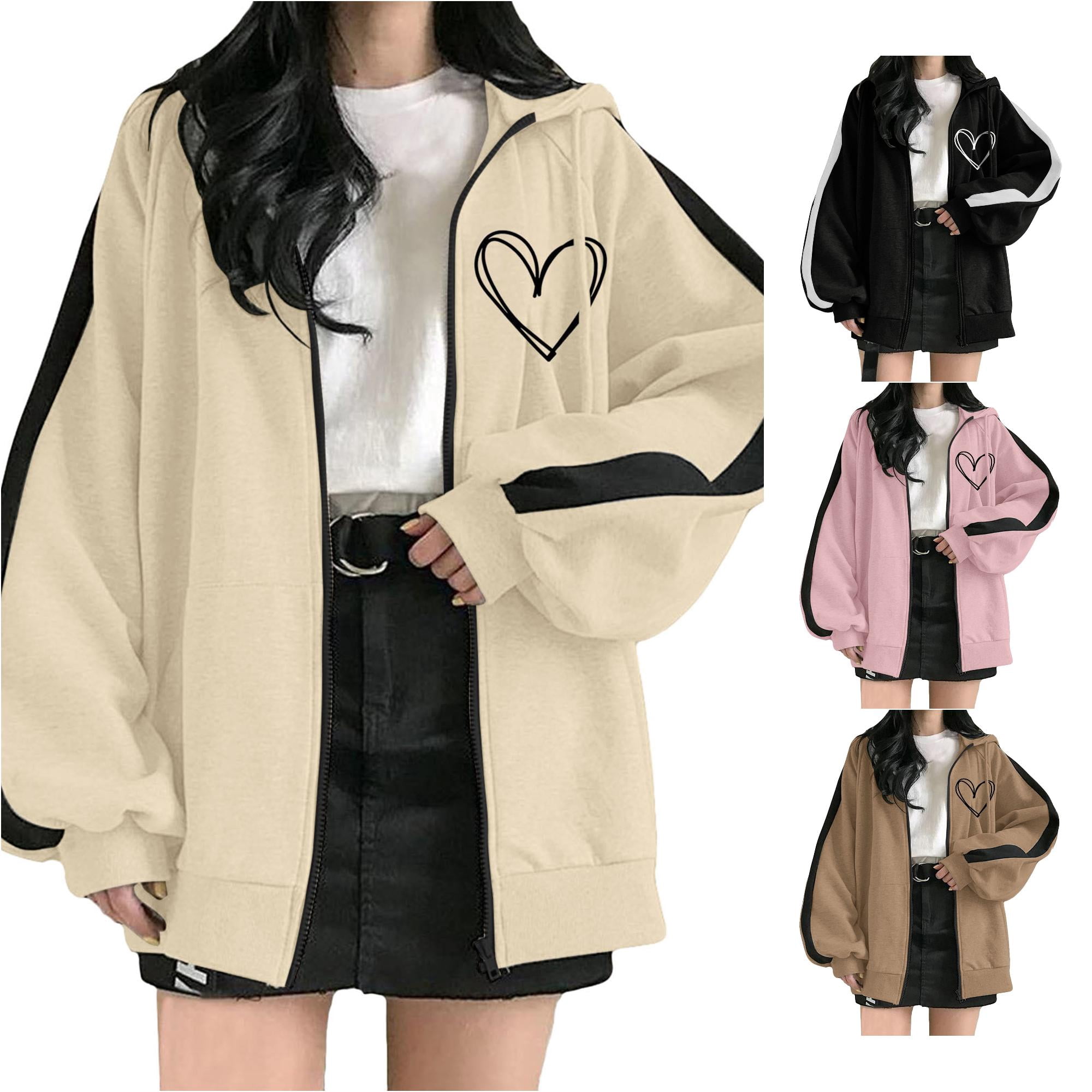 AWZXDE Womens Hoodies Solid Color Full Zip Up Hoodie Oversized ...