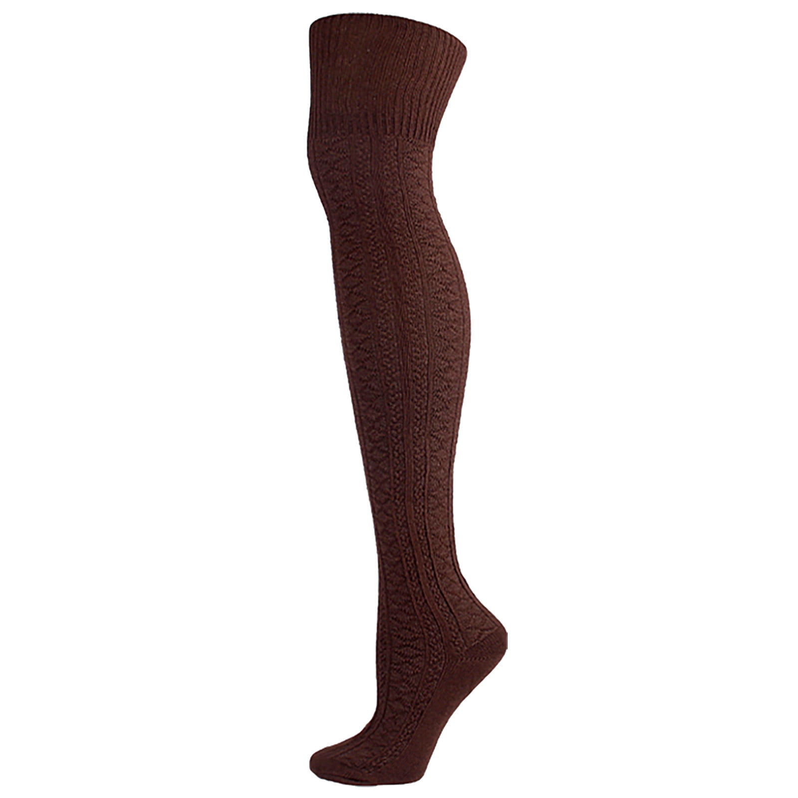 AWZXDE Womens Long Knitting Knee-High Socks Twisted Knit Pattern Solid ...