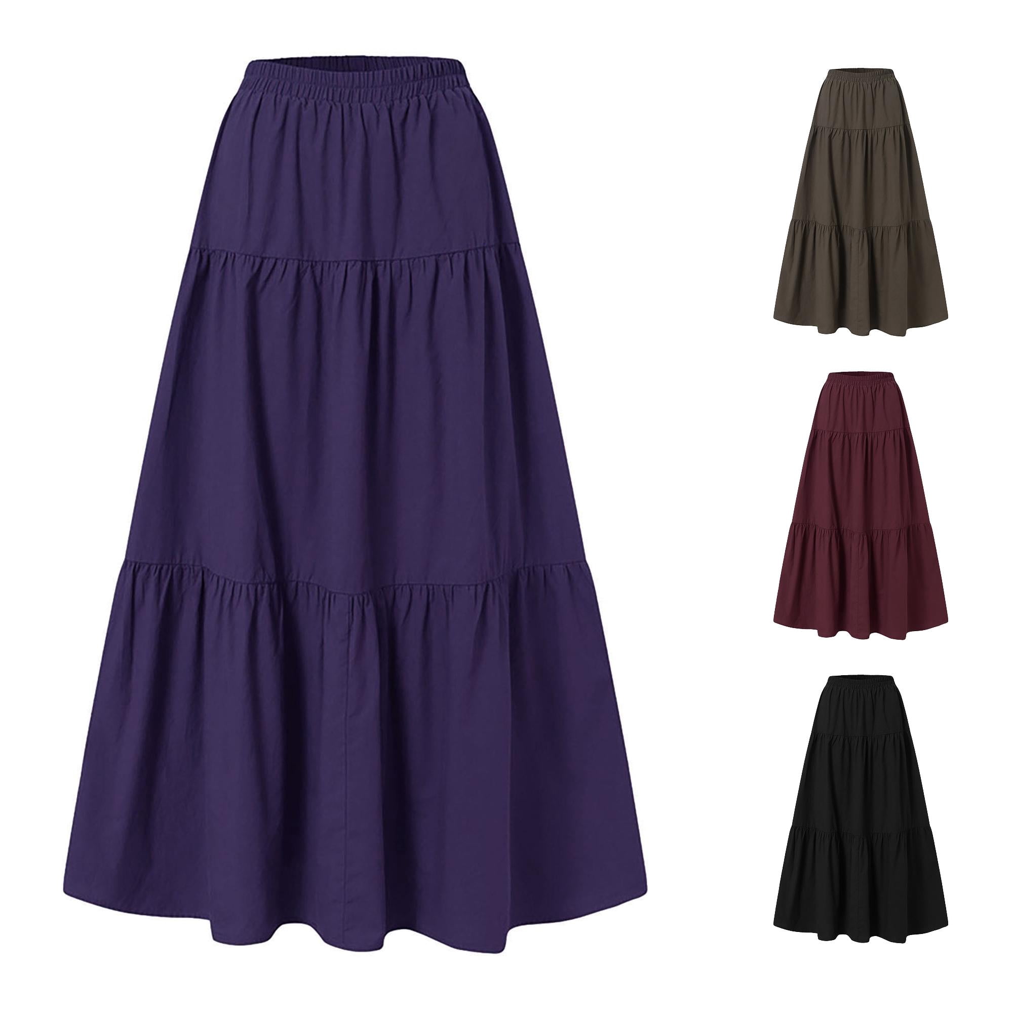 AWZXDE Womens Maxi A-line Long Skirt Solid Plain Long Half Skirt High ...