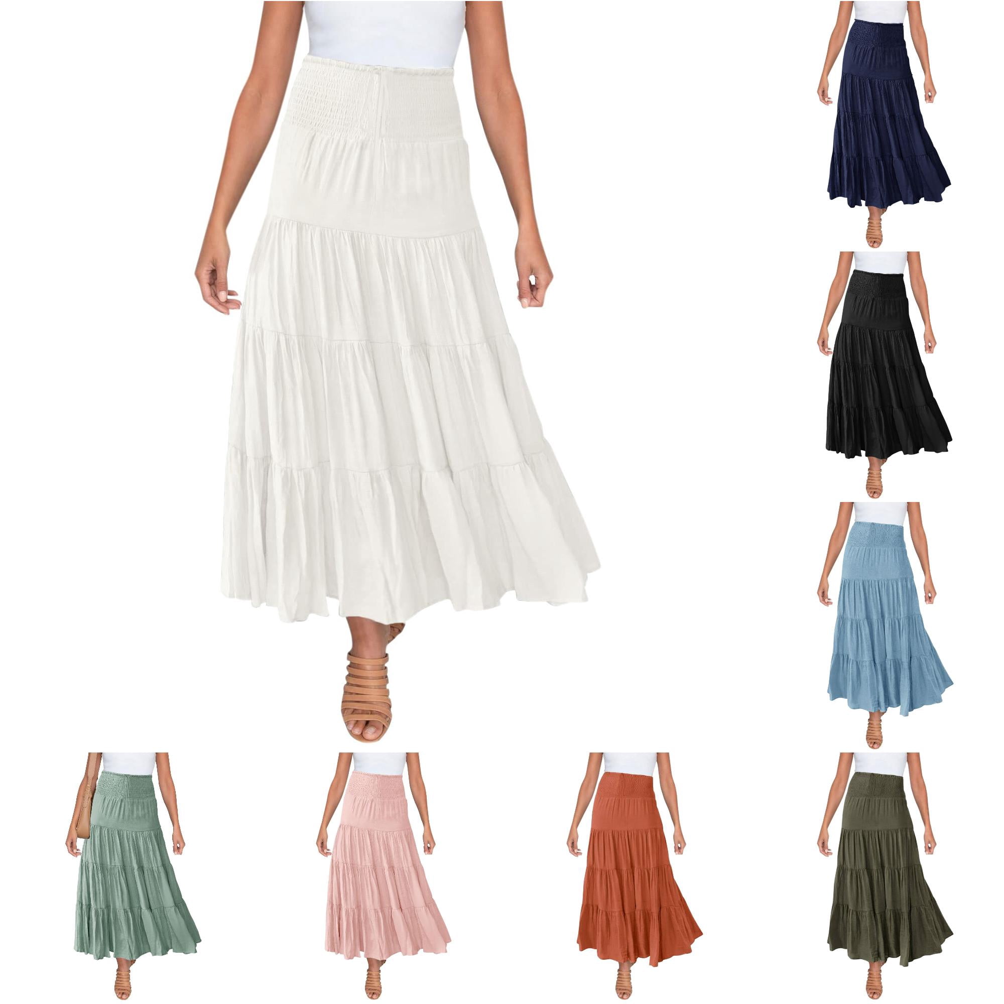 AWZXDE Womens Maxi Skirts Solid High Waist A Line Mid Long Half Skirt ...