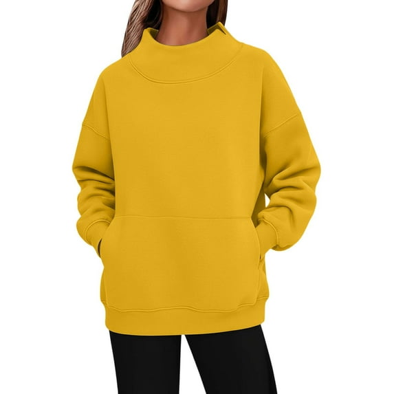 AWZXDE Womens Pullover Sweatshirt Solid Color Side Pocket Stand Collar ...