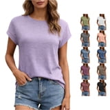 AWZXDE Womens Tshirts Summer Crew Neck Solid Daily Basic Loose Short ...