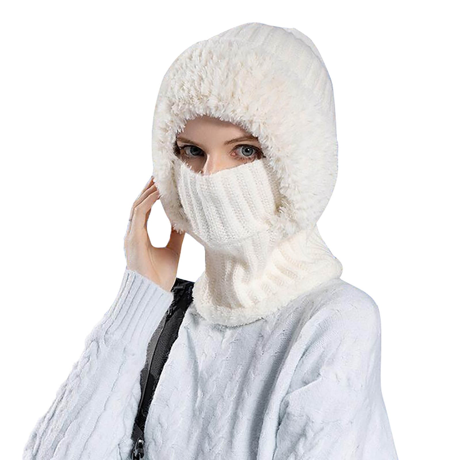 AWZXDE Womens Winter Hat and Scarf One Piece Solid Color Knitted Cap ...