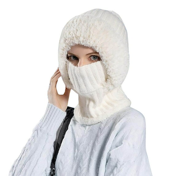 AWZXDE Womens Winter Hat and Scarf One Piece Solid Color Knitted Cap ...