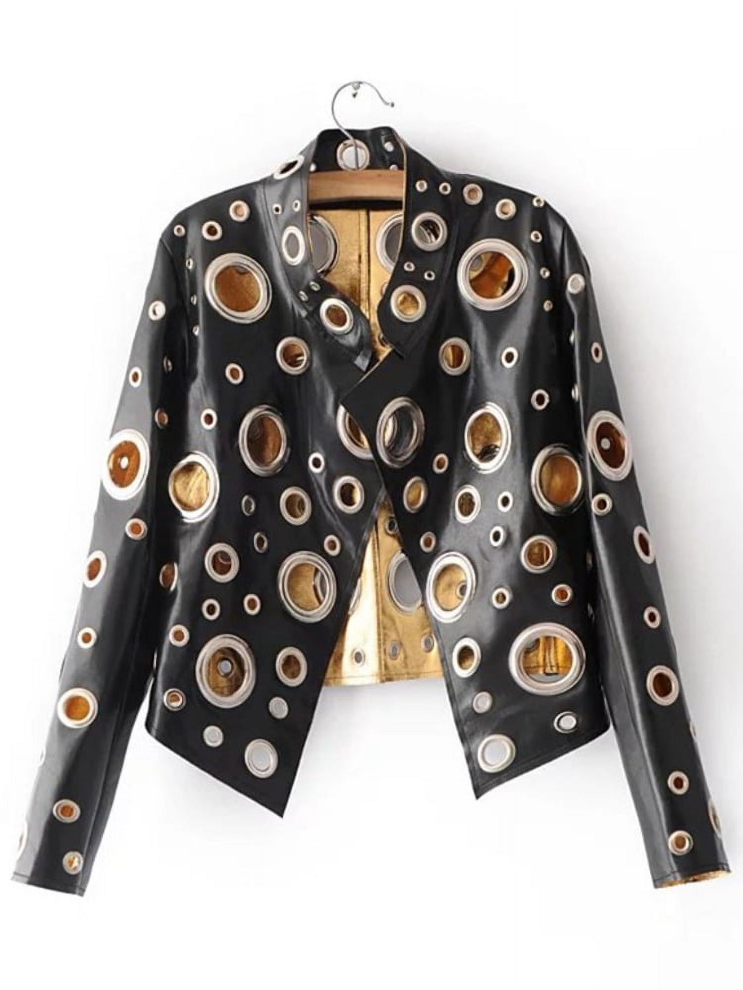 AWky Lautaro Runway Cut Out Short Faux Leather Jacket Golden Rivet Cool Stylish Designer Clothes ...