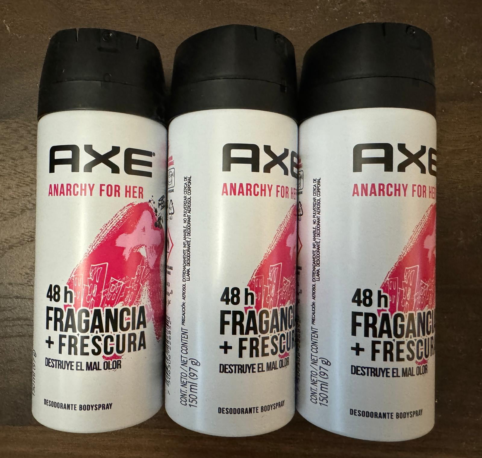 AXE ANARCHY FOR HER 48H FRAGANCIA + FRESCURA BODY SPRAY 3 BOTTLES 150mL ...