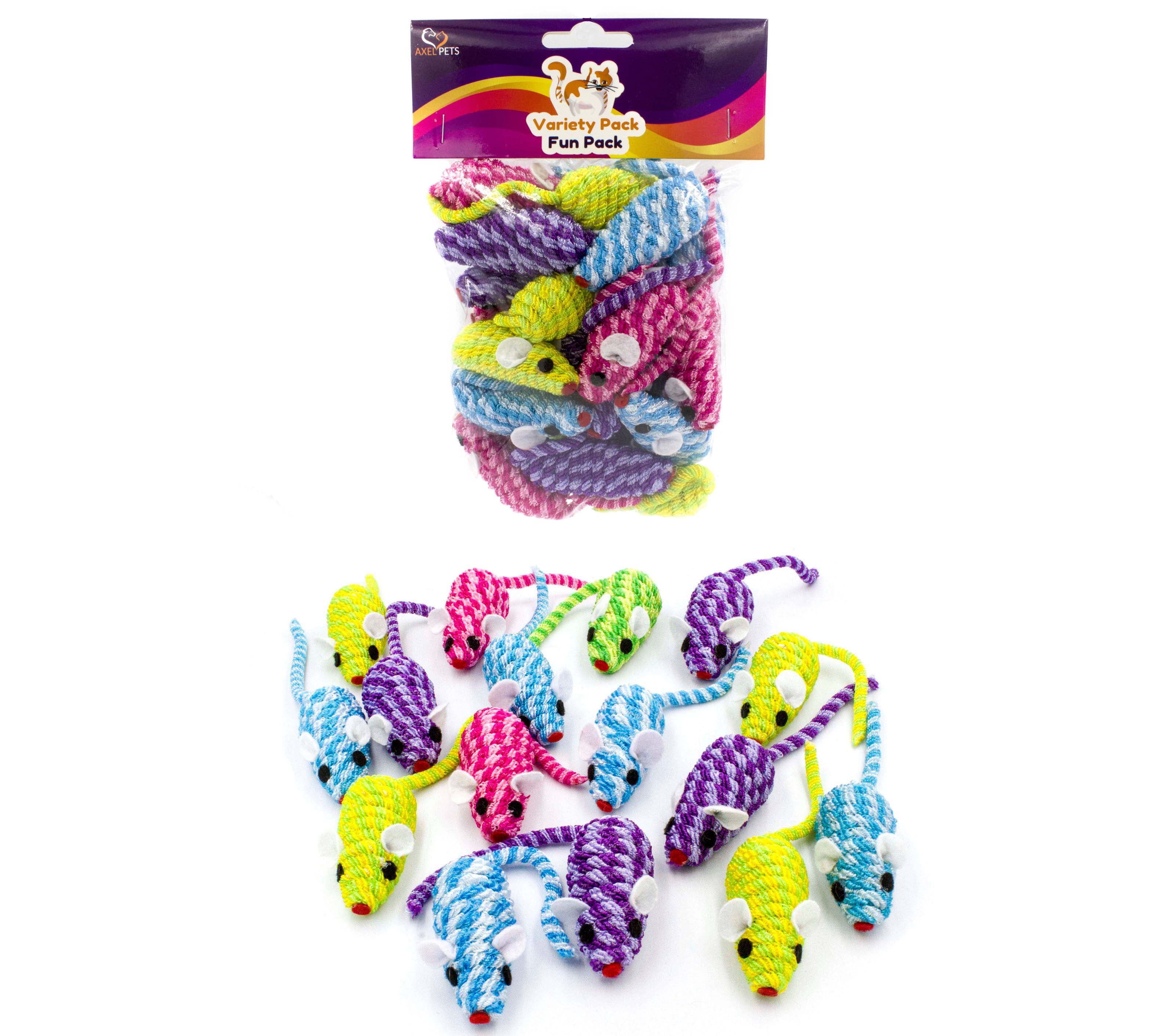 AXEL PETS 20 Cotton Colorful Rope Mice with Rattle Sound, Interactive ...