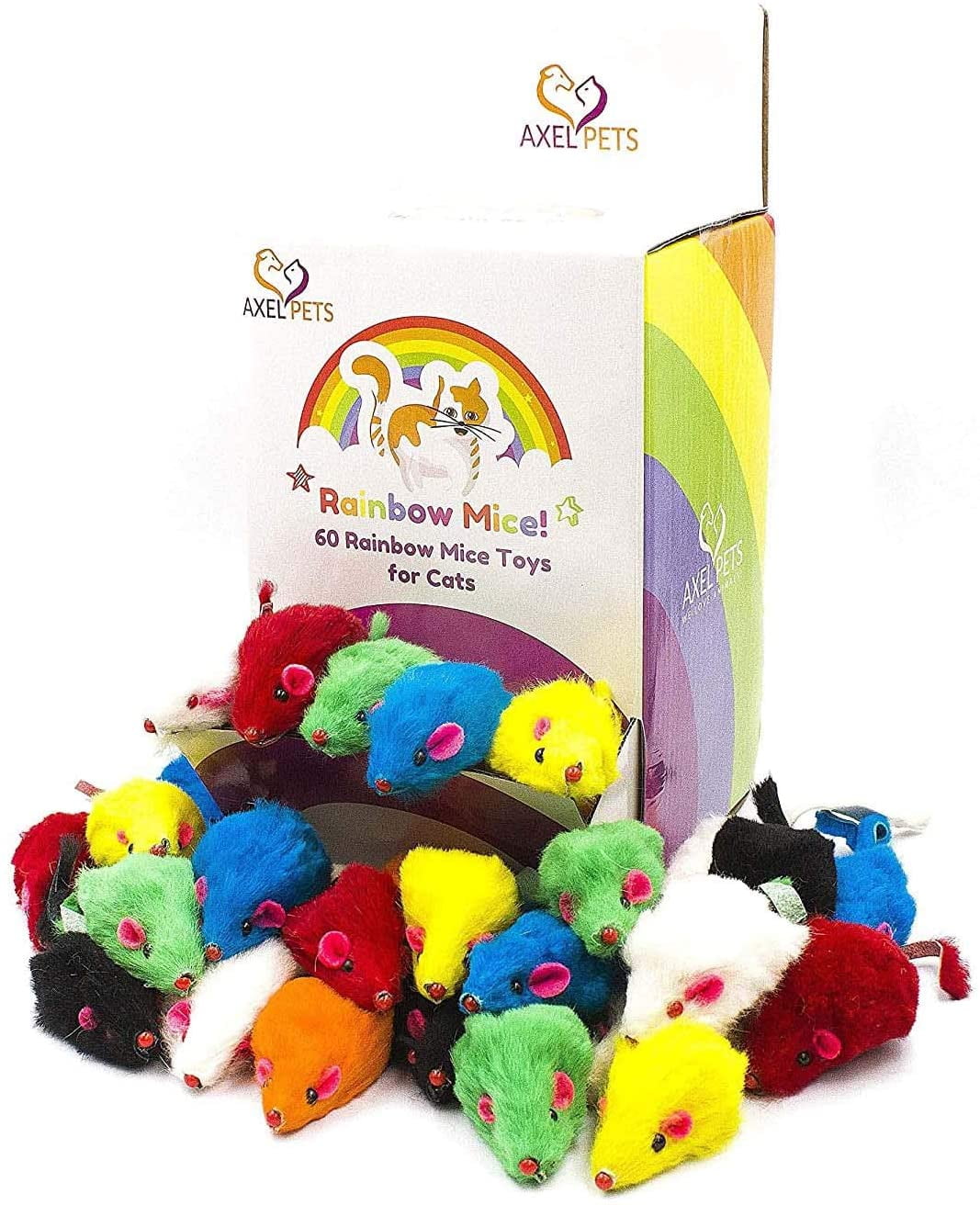 AXEL PETS 60 Rainbow Furry Mice with Catnip and Rattle Sound ...