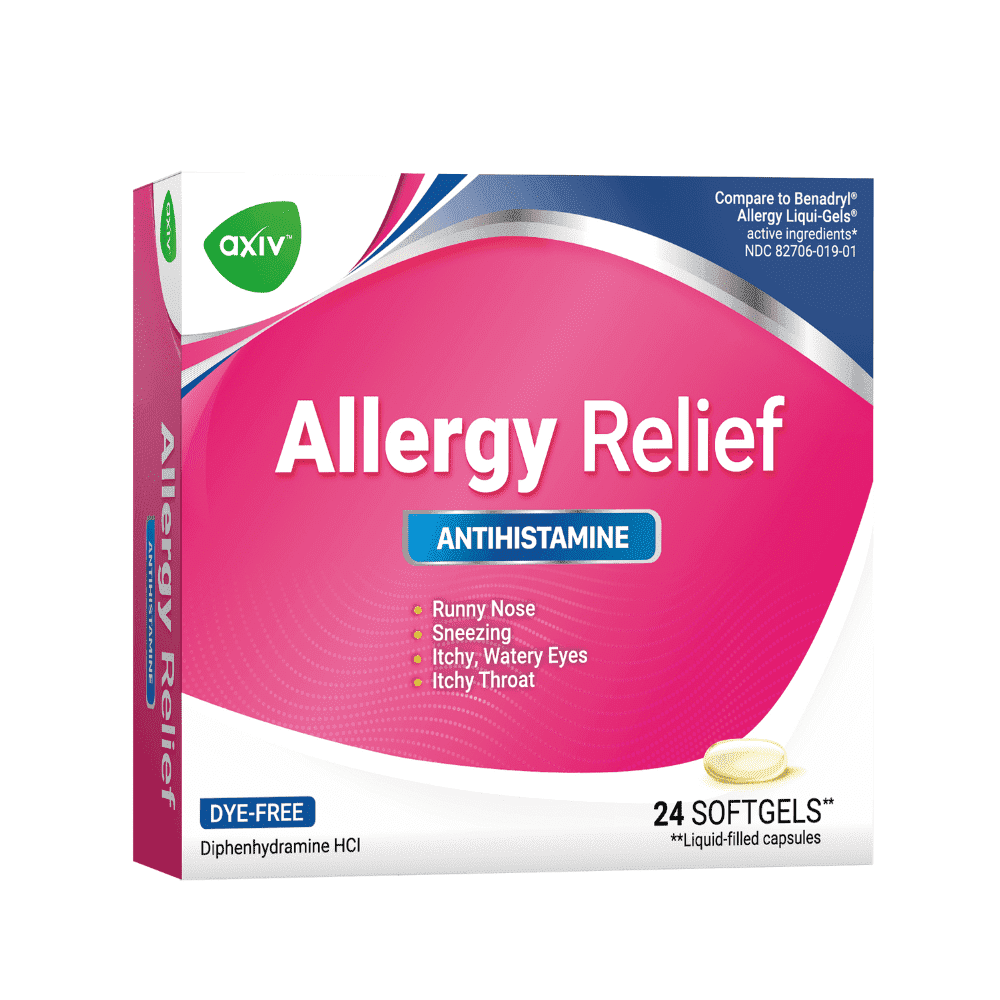 AXIV Allergy Relief Antihistamine Softgels with Diphenhydramine 25mg ...