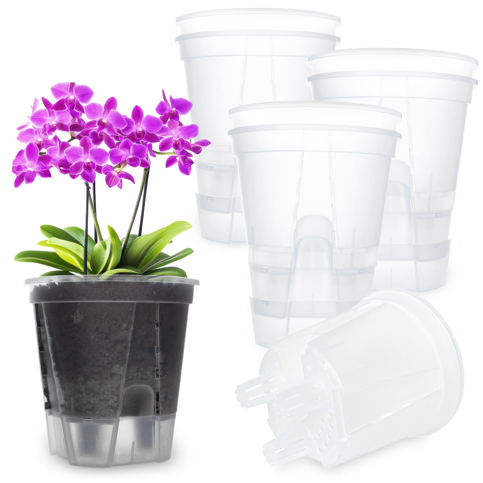 AXKIIN 8 Packs Self Watering Clear Pots ,6 Inch Plastic Pots for Plants ...