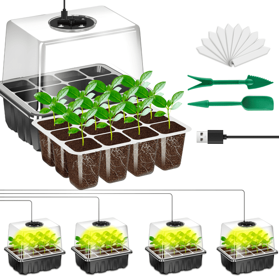 13-Cell Seed Starter Tray with Clear Dome, Double Layer Planting Basket with Drainage Holes ...