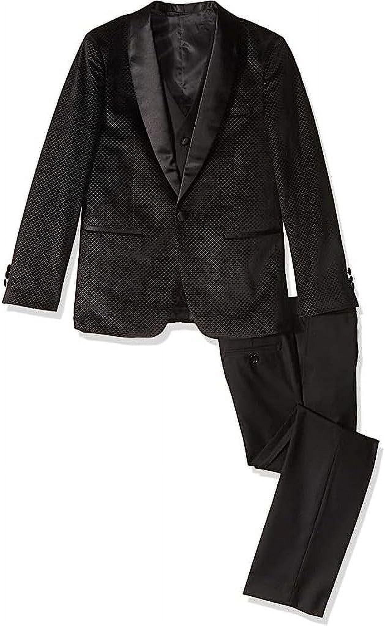 AXNY Boy's ST2341 Satin Shawl Collar 3 Piece Textured Tuxedo - Black ...