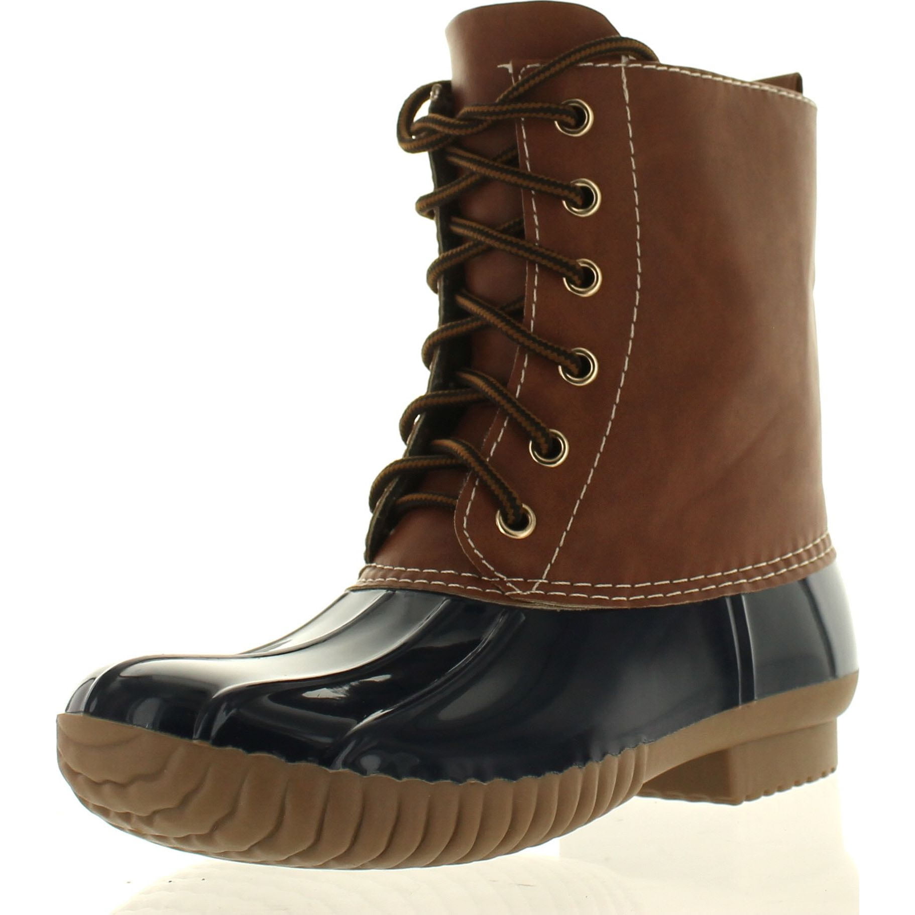 AXNY DYLAN Women's Lace Up Two Tone Combat Style Calf Rain Duck Boots ...