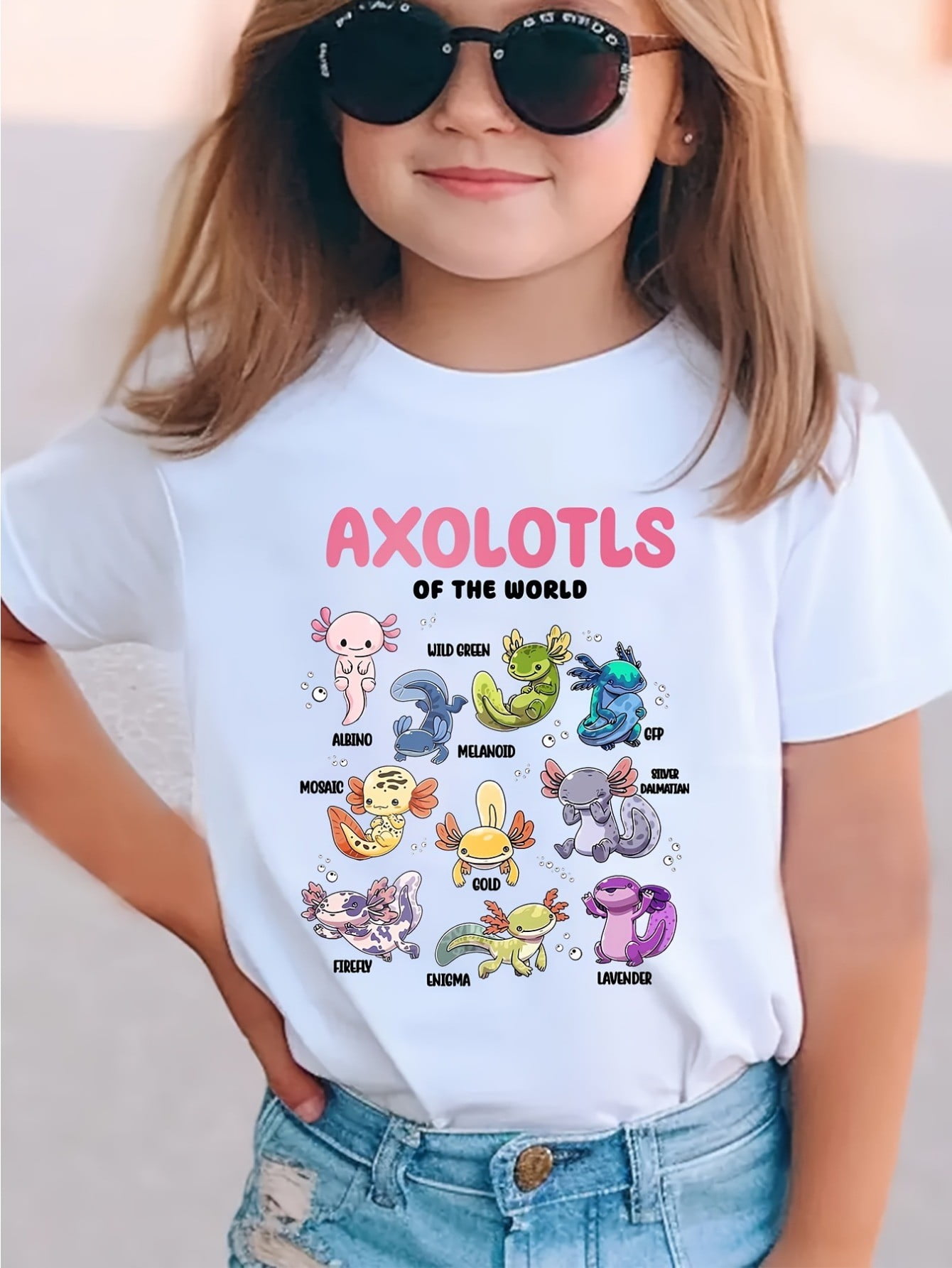 "AXOLOTLS OF THE WORLD" Letter Axolotl Print Children's T-Shirt ...