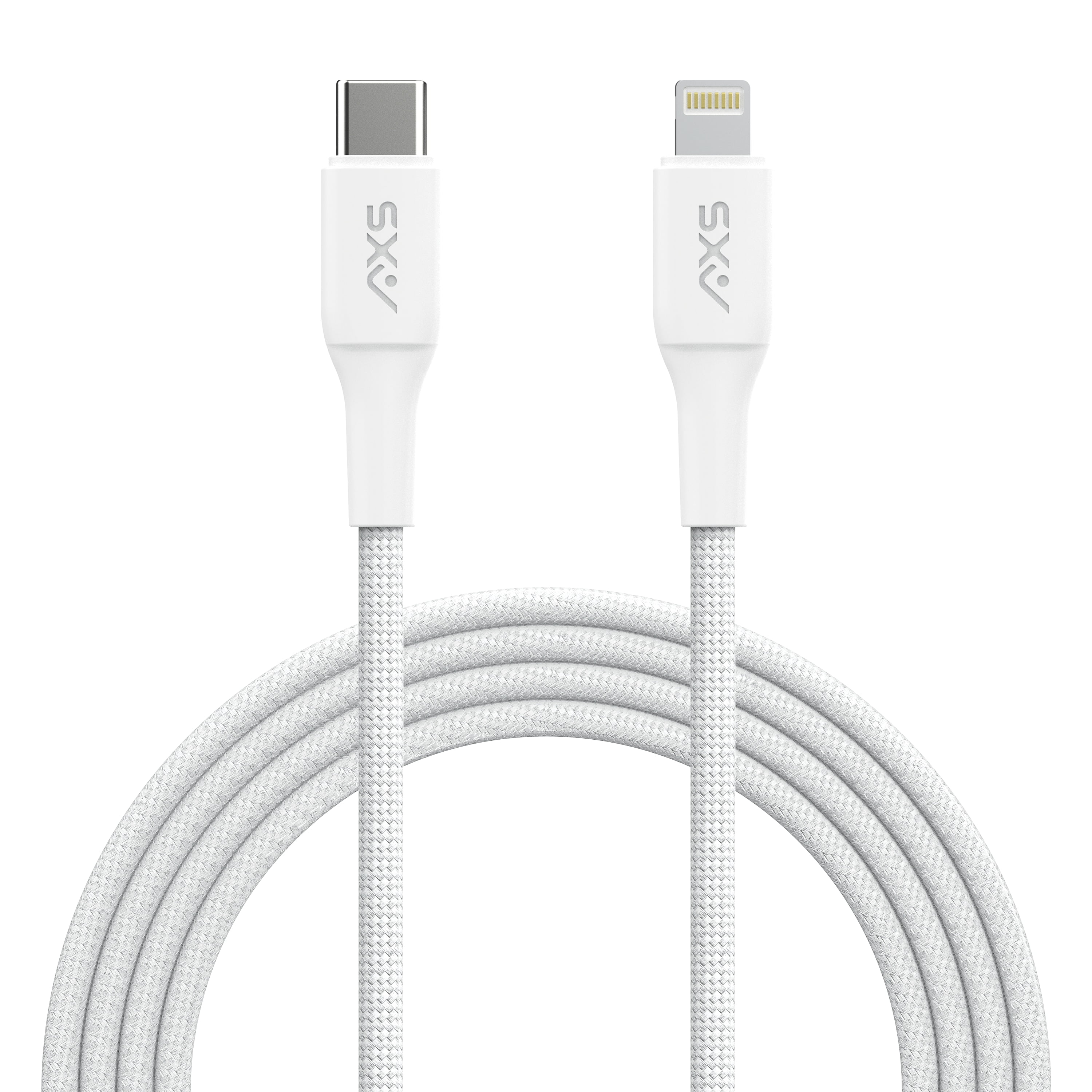 AXS PROCharge Premium USB-C to Lightning Braided Cable White/Grey (1.2M) - Walmart.com