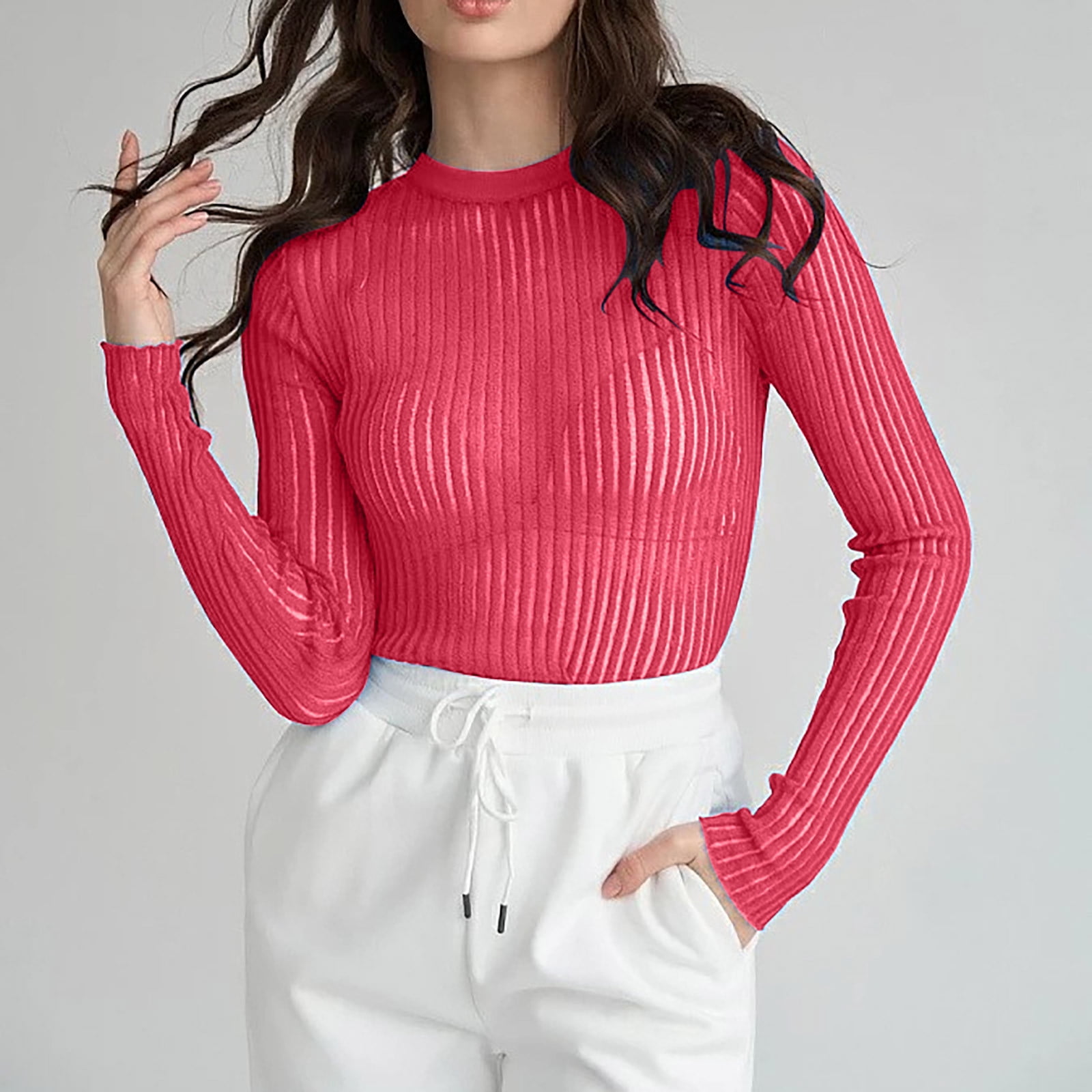 AXXD Basic Going Out Tops for Women Summer 2024 Trendy Long-sleeved Top ...
