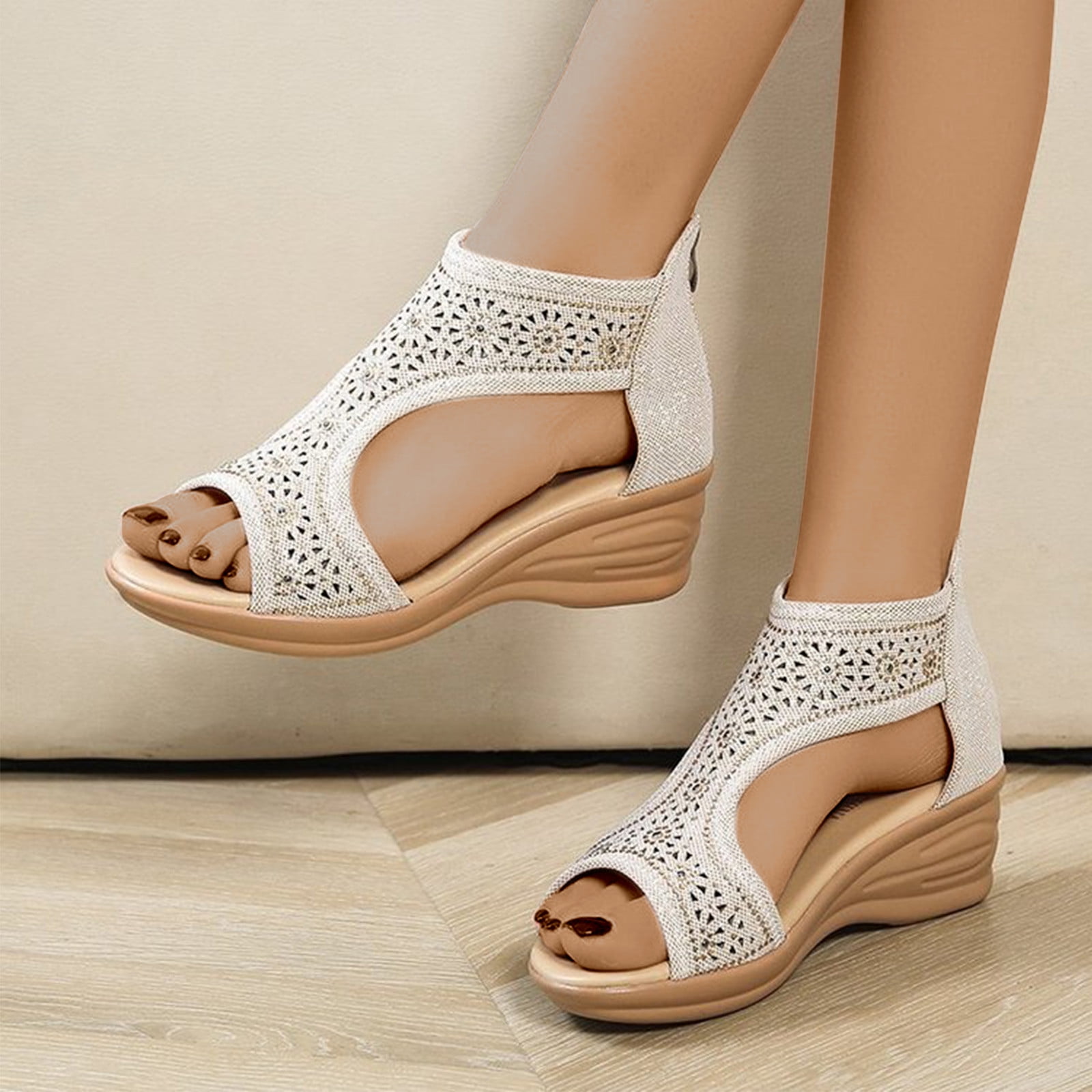 AXXD Beige Sandals for Women New Summer Slope Heel Shoes Casual And ...