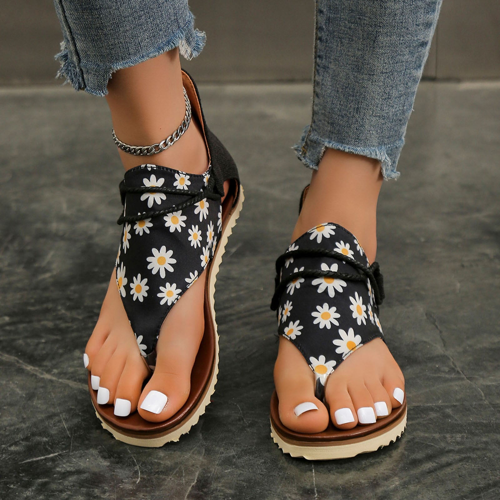 AXXD Black Sandals for Women 9.5 Summer Foreign Trade Shoes Large Size ...