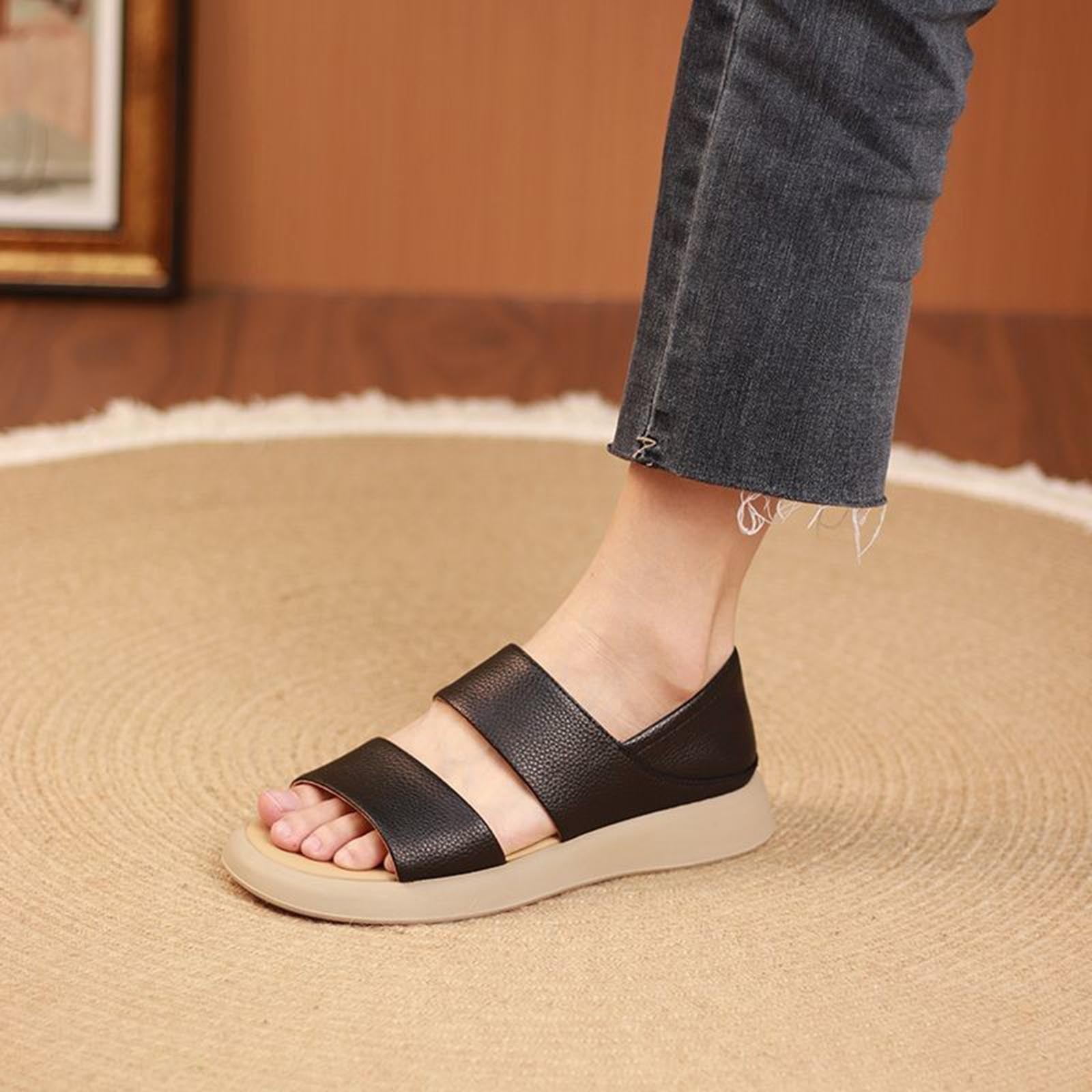 AXXD Black Sandals for Women Summer Open Toe Roman Sandals Rubber Flat ...