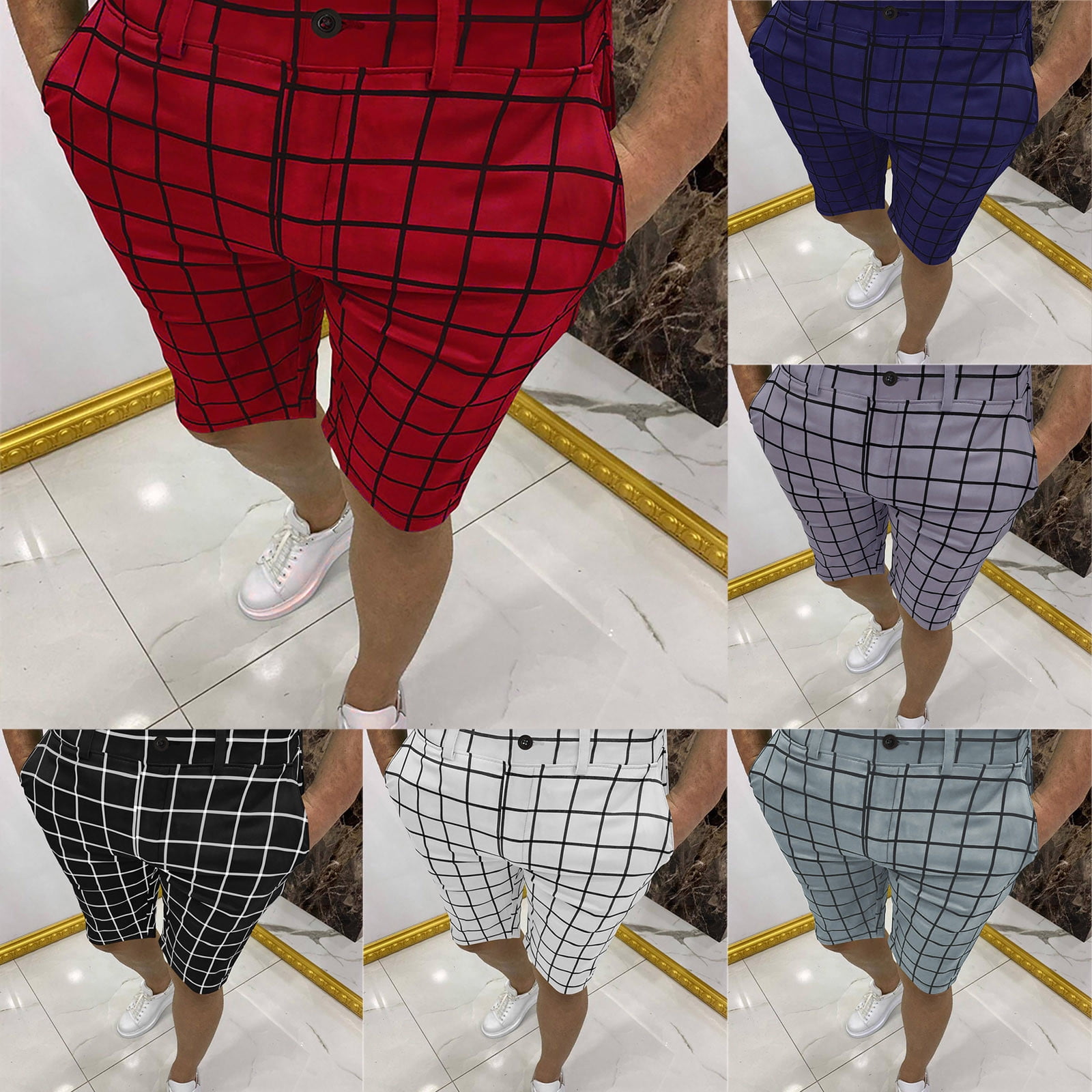 AXXD Black Workout Shorts Men Summer Plaid Casual Five-point Pants Suit ...