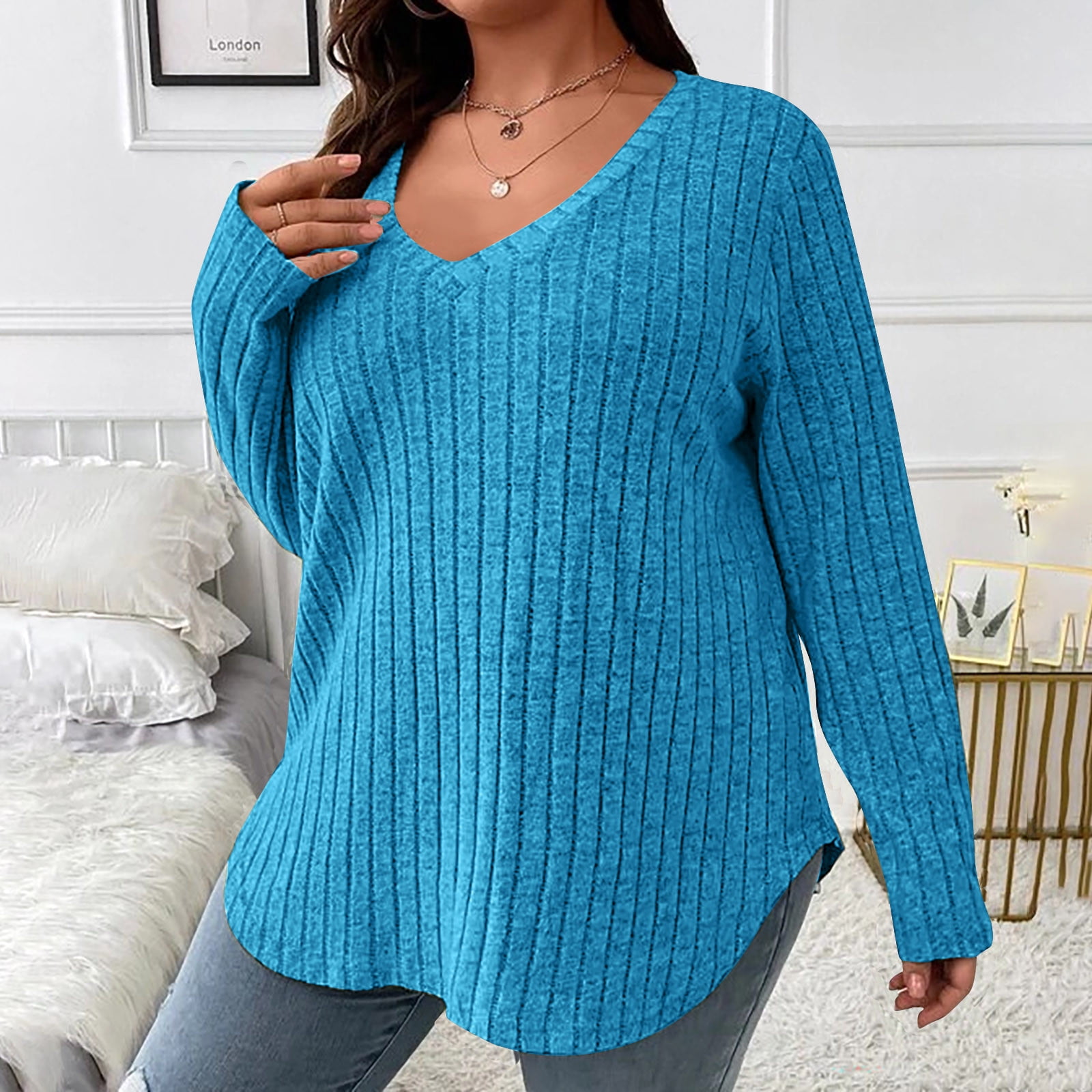 AXXD Blue Basic Blouses for Women Business Casual Summer 2024 Oversized ...