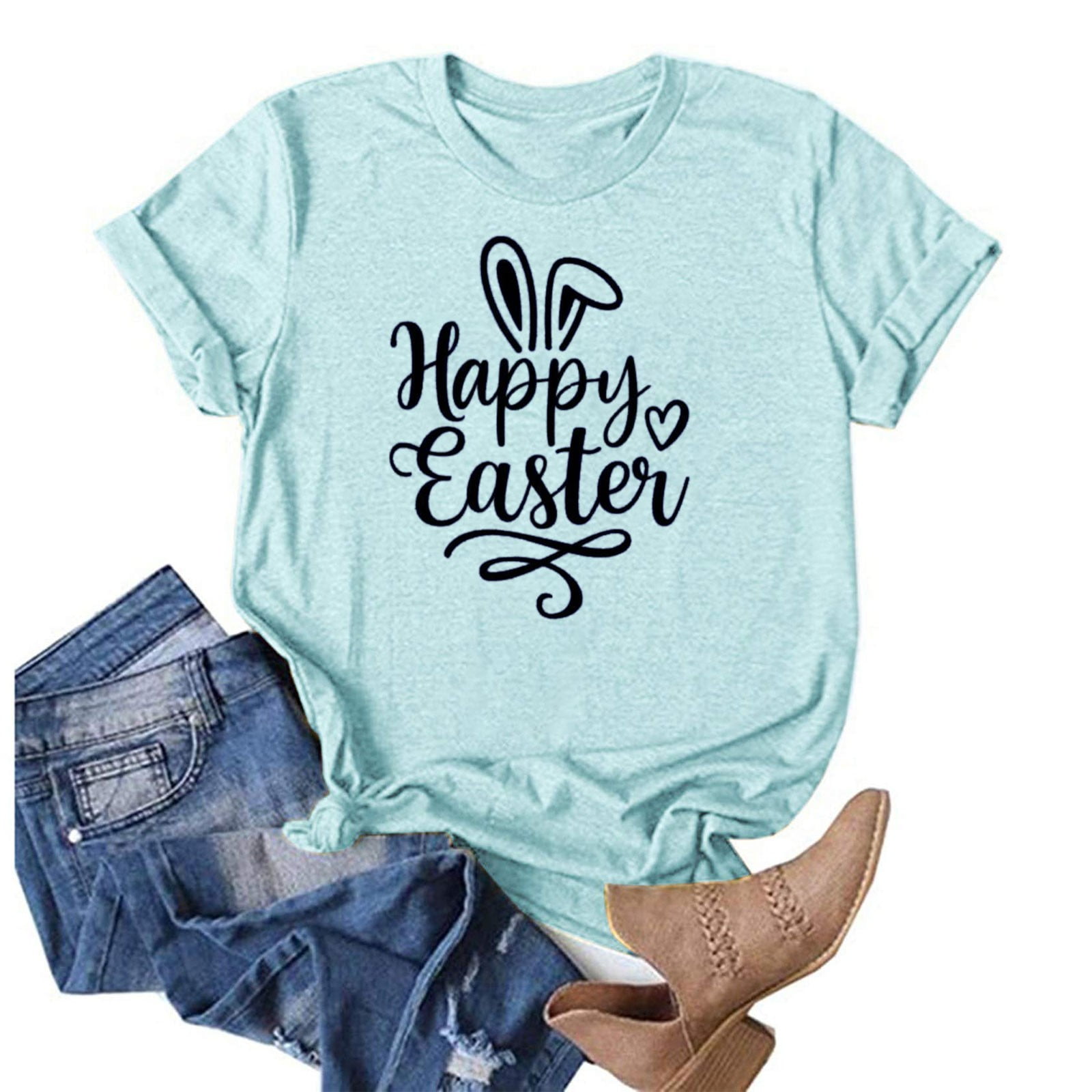 AXXD Girls Easter Shirt,Printing Short Sleeves Round-Neck Loose T-Shirt ...