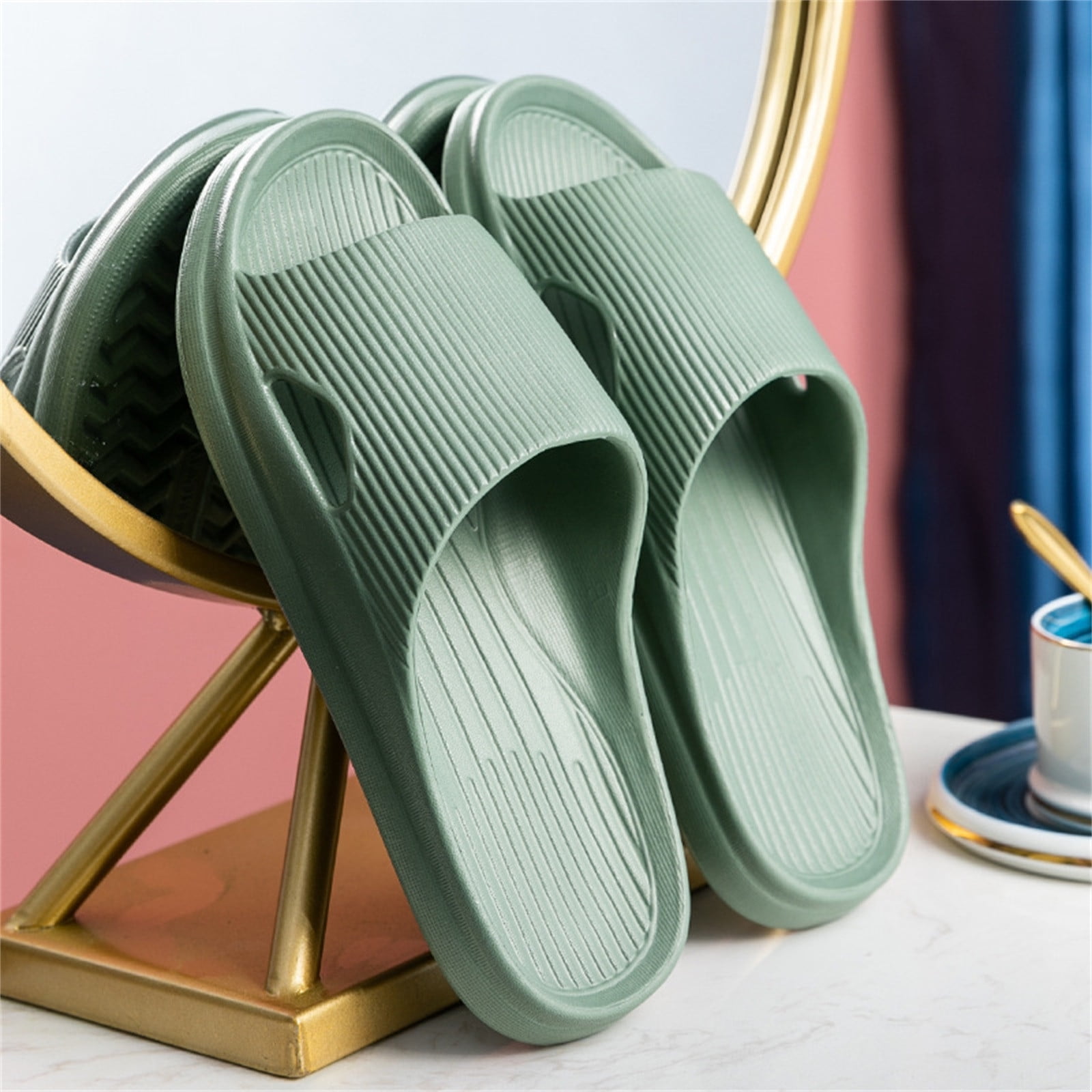 AXXD Green Slide Sandals for Women 7 Summer Flip Flops Home Couple ...