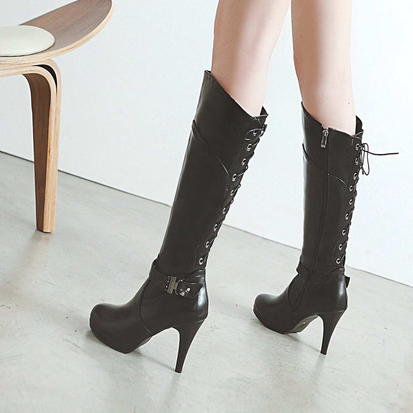 AXXD High-Heels Mid Mid-Calf Boots,Wide Mid-Calf Boots For Women Ladies ...