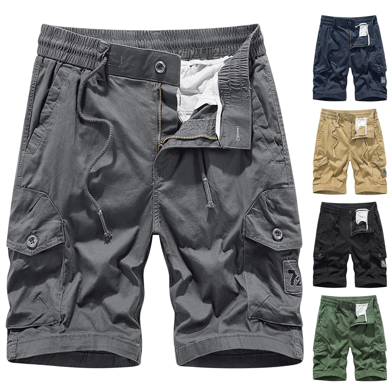 AXXD Men Workout Shorts Khaki Plus Size Cargo Shorts Multi-Pockets ...