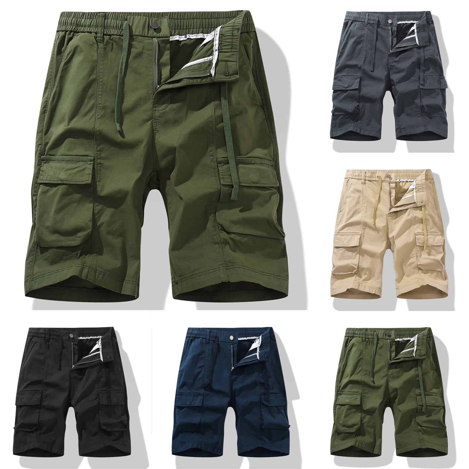 AXXD Men's Cargo Shorts Khaki Summer Plus Size Casual Solid Zipper ...