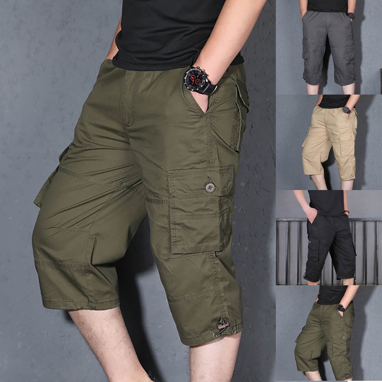 AXXD Men's Shorts Khaki Summer Shorts With Pockets Zipper Workwear ...
