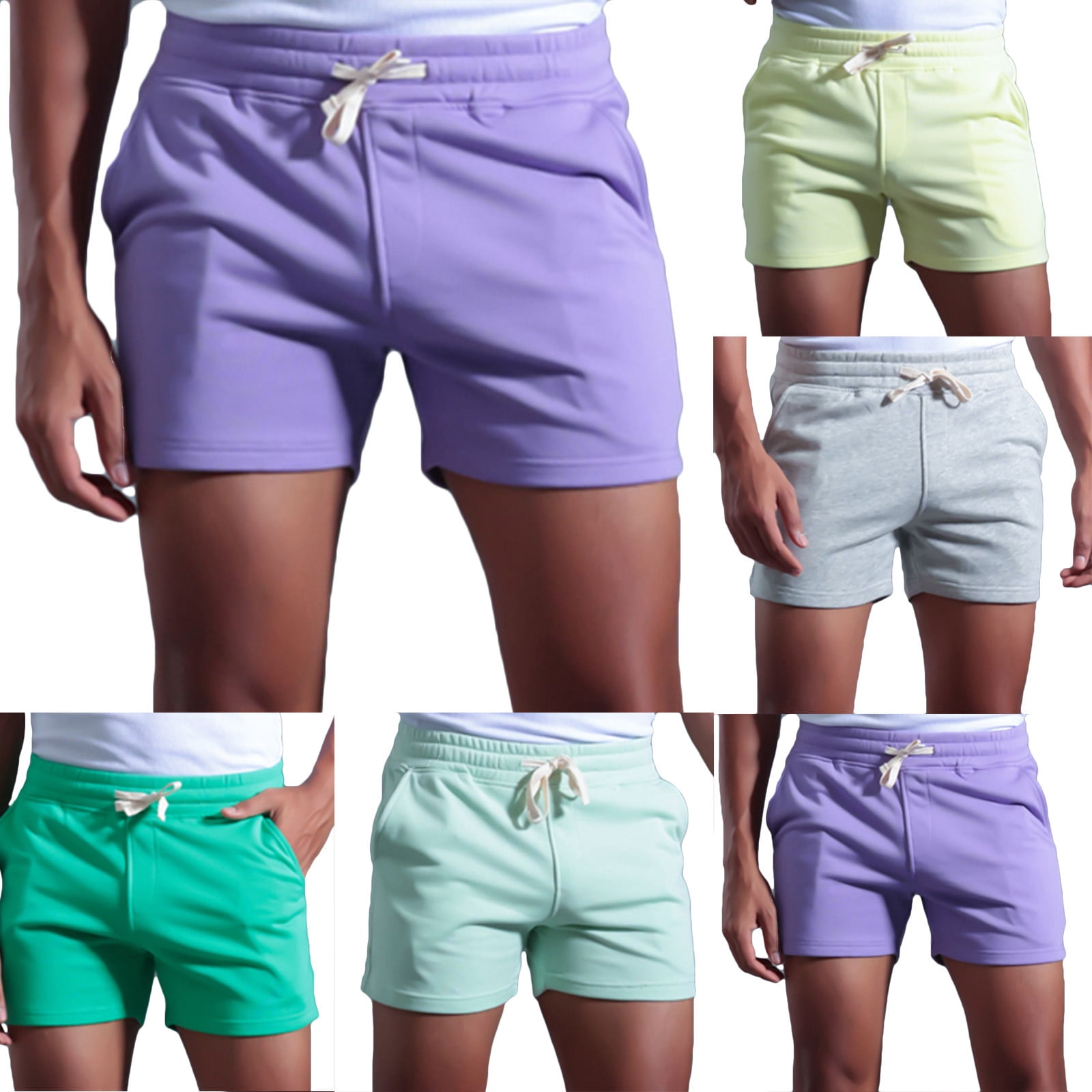 AXXD Mens Shorts Athletic Summer Solid Cotton Sports Elastic Mid-waist ...