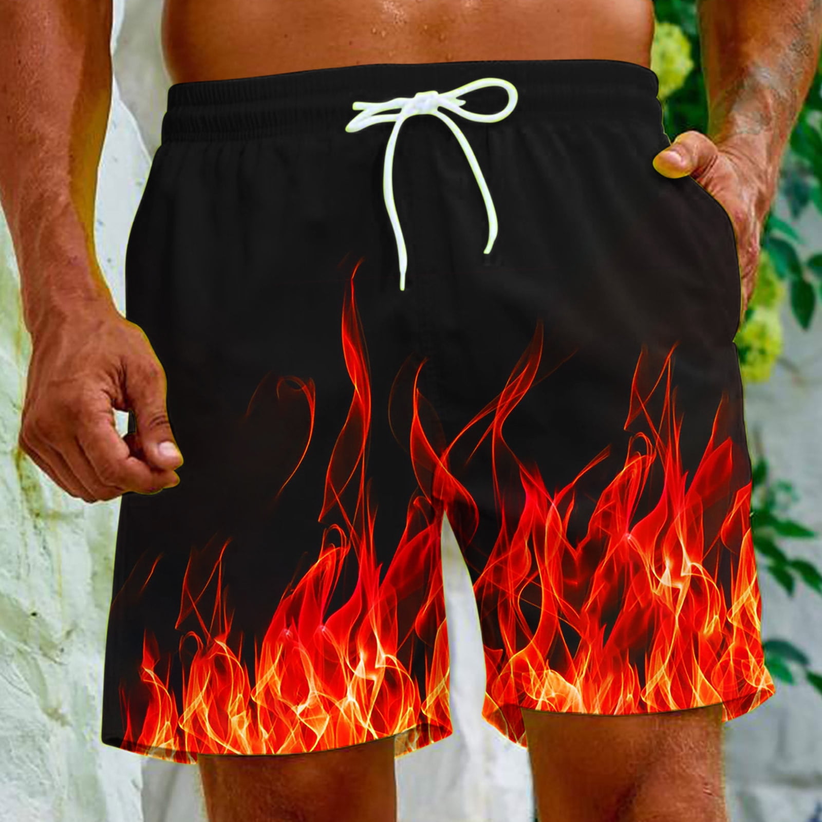 AXXD Mens Shorts Clearance Clothing Under $5 Black Summer Flame Printing Special Print Beach ...