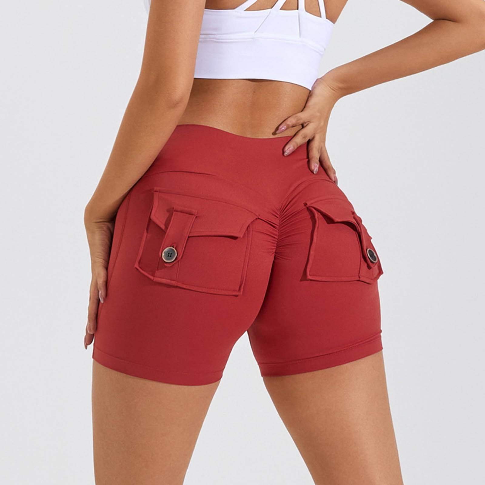 AXXD Red Workout Shorts Womens Plus Size Spring Athletic Cargo Gym ...