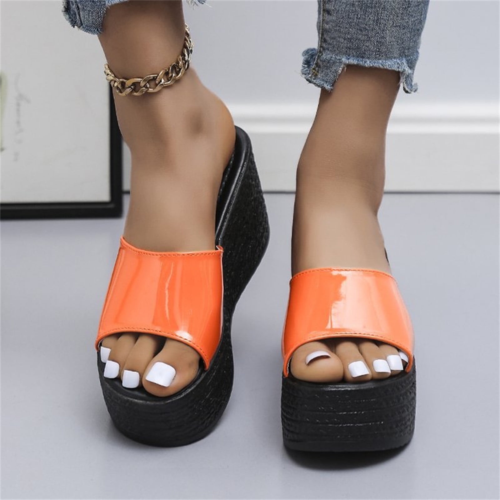 AXXD Sandals for Women Summer Matsu Heel Thick Sole Slope Heel Shoes ...